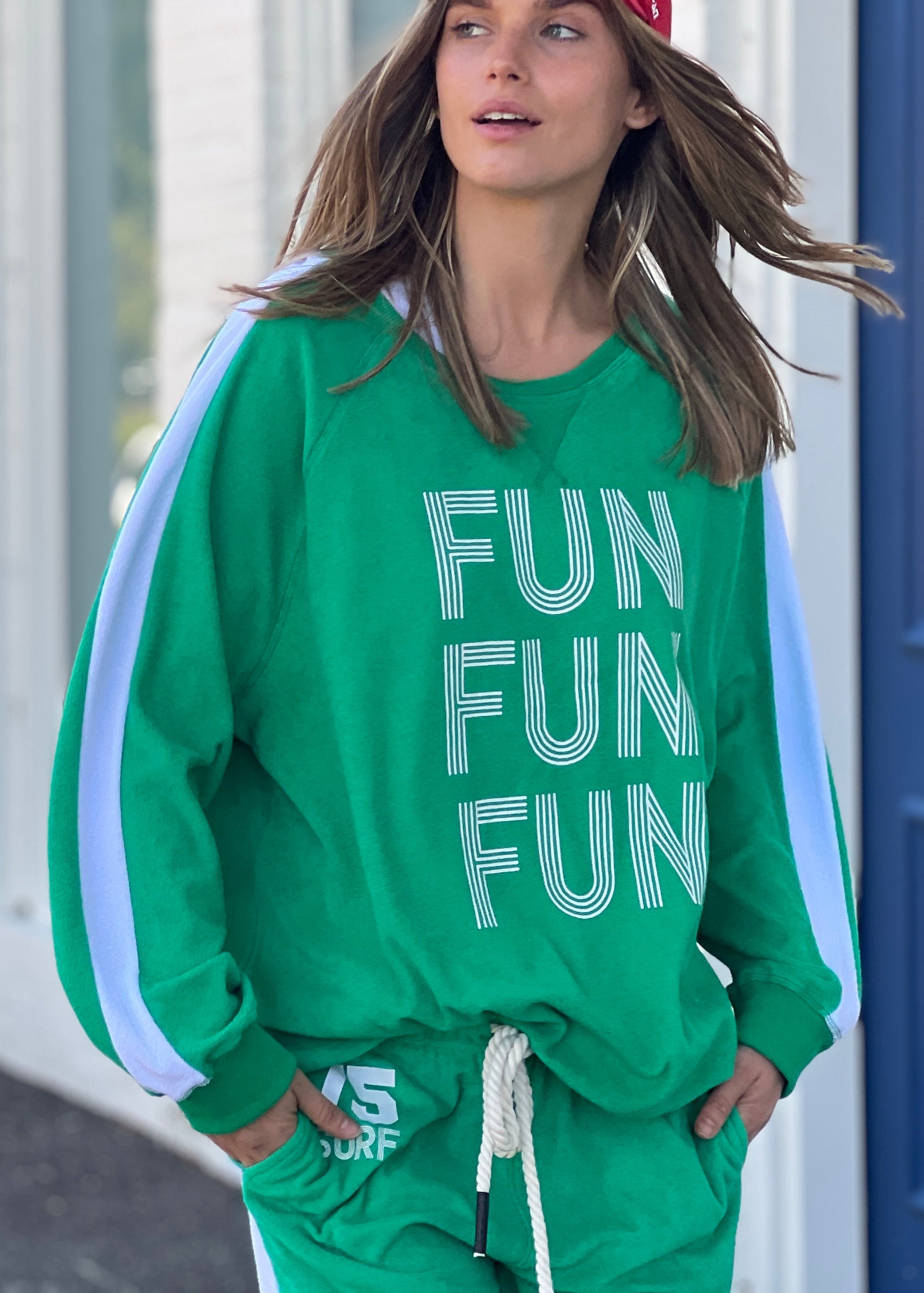 Hammill & Co FUN TOWELLING LONGER SWEAT - GREEN | Cat Hammill