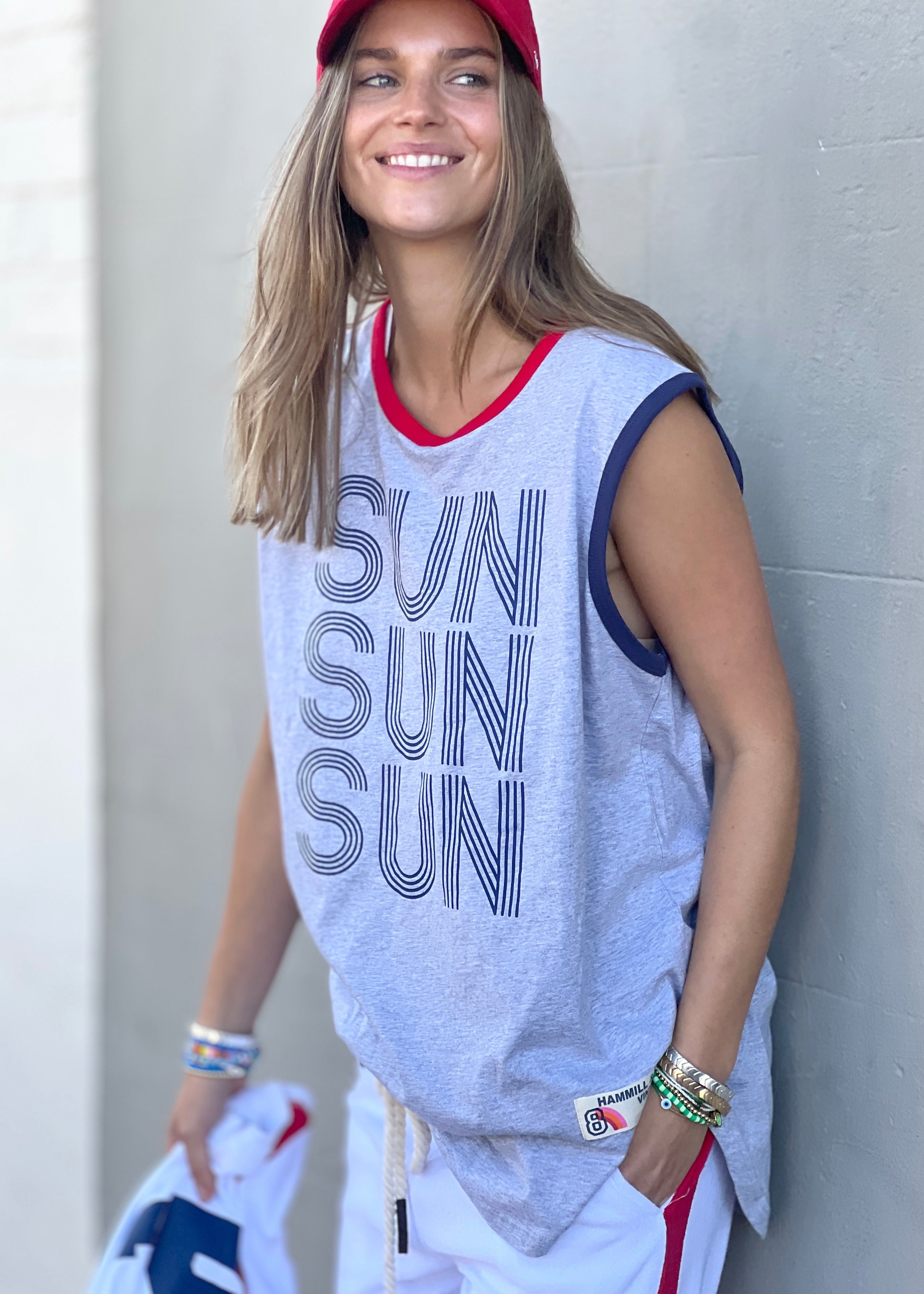Hammill & Co |SUN SUMMER TANK - GREY MARLE/ NAVY|Cat Hammill